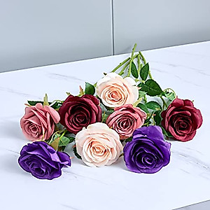 Helera 12pcs Roses Artificial Flowers Fake Rose Blush Pink Silk Roses Pink Silk Flowers Rose with Long Stems for Wedding Home Party Centerpieces Decorations