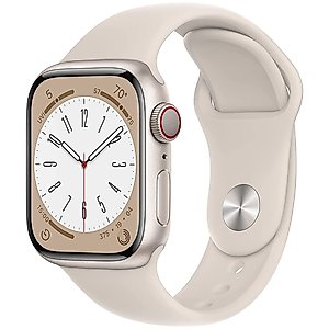 Apple Watch Series 8 (GPS + Cellular, 45MM) - Starlight Aluminum Case with M/L Starlight Sport Band (Renewed Premium)