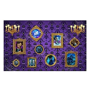 Allenjoy Halloween Purple Haunted House Photo Frame Backdrop for Magic Wall Spooky Ghost Spider Web Baby Shower Birthday Costume Party Supplies Decoration Banner Photo Booth Props Background