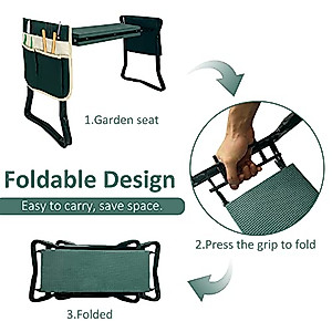 LUCKYERMORE Garden Kneeler and Seat Heavy Duty Gardening Bench for Kneeling and Sitting Folding Garden Stools with Two Tool Pouches and Widen Soft Kneeling Pad