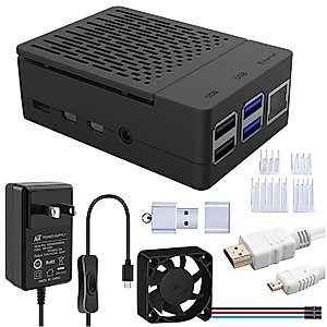 GeeekPi Case with PWM Fan for Raspberry Pi 4, 18W 5V 3.6A USB-C Power Supply for Raspberry Pi 4, Heatsinks, USB Card Reader, Micro HDMI Cable, Micro HDMI to HDMI Adapter for Raspberry Pi 4 8GB/4GB/2GB