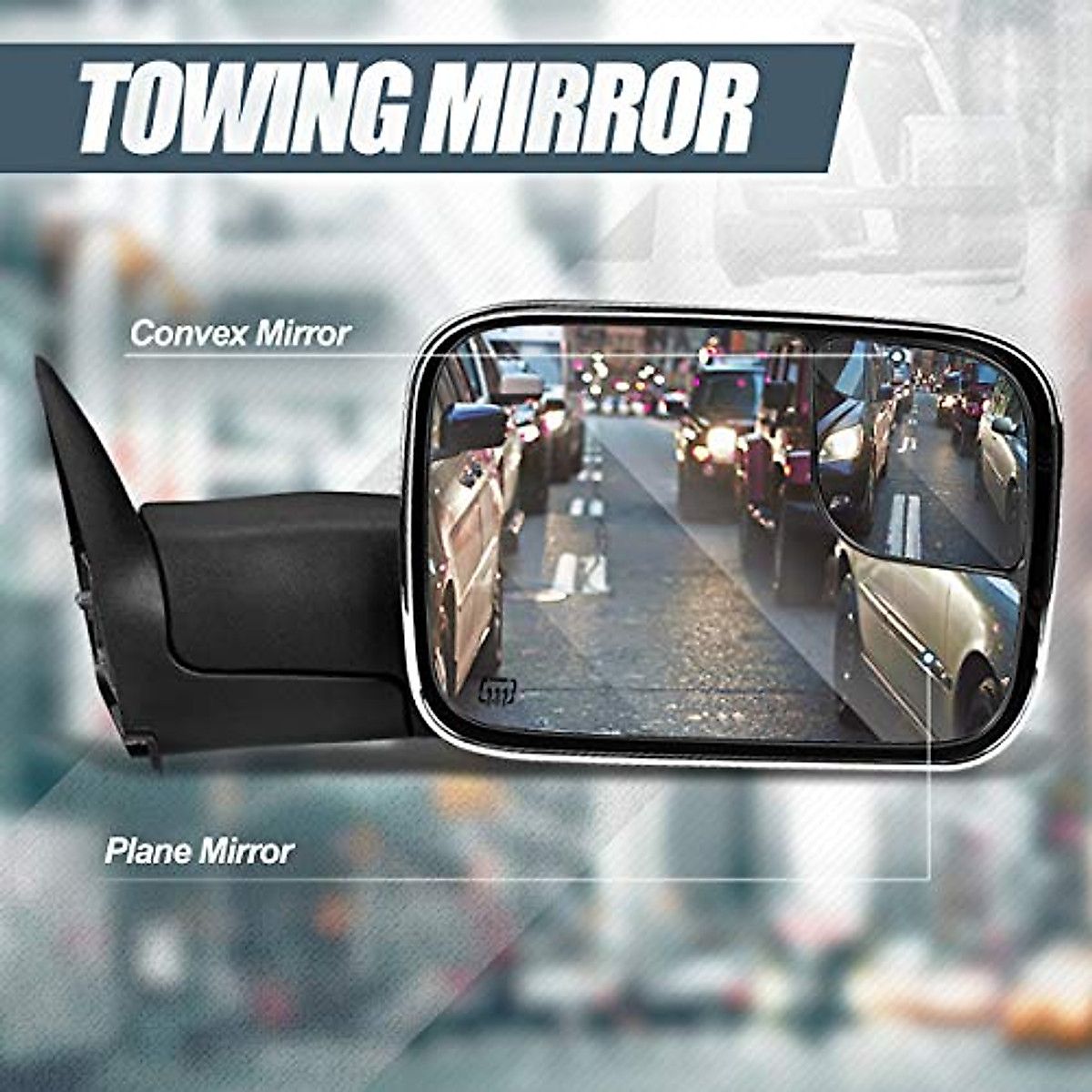 Pair Chrome Power Heated Glass Flip Up Rear View Side Towing Mirrors Compatible with Dodge Ram 1500 2500 3500 02-08