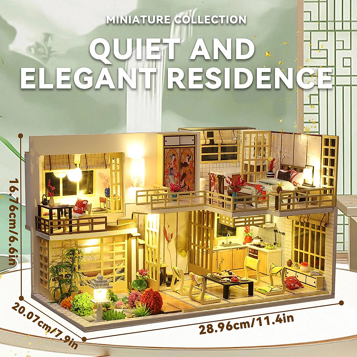 Flever Dollhouse Miniature DIY House Kit with Japanese Style, Creative Room with Furniture for Romantic Valentine's Gift (Quiet and Elegant Residence)