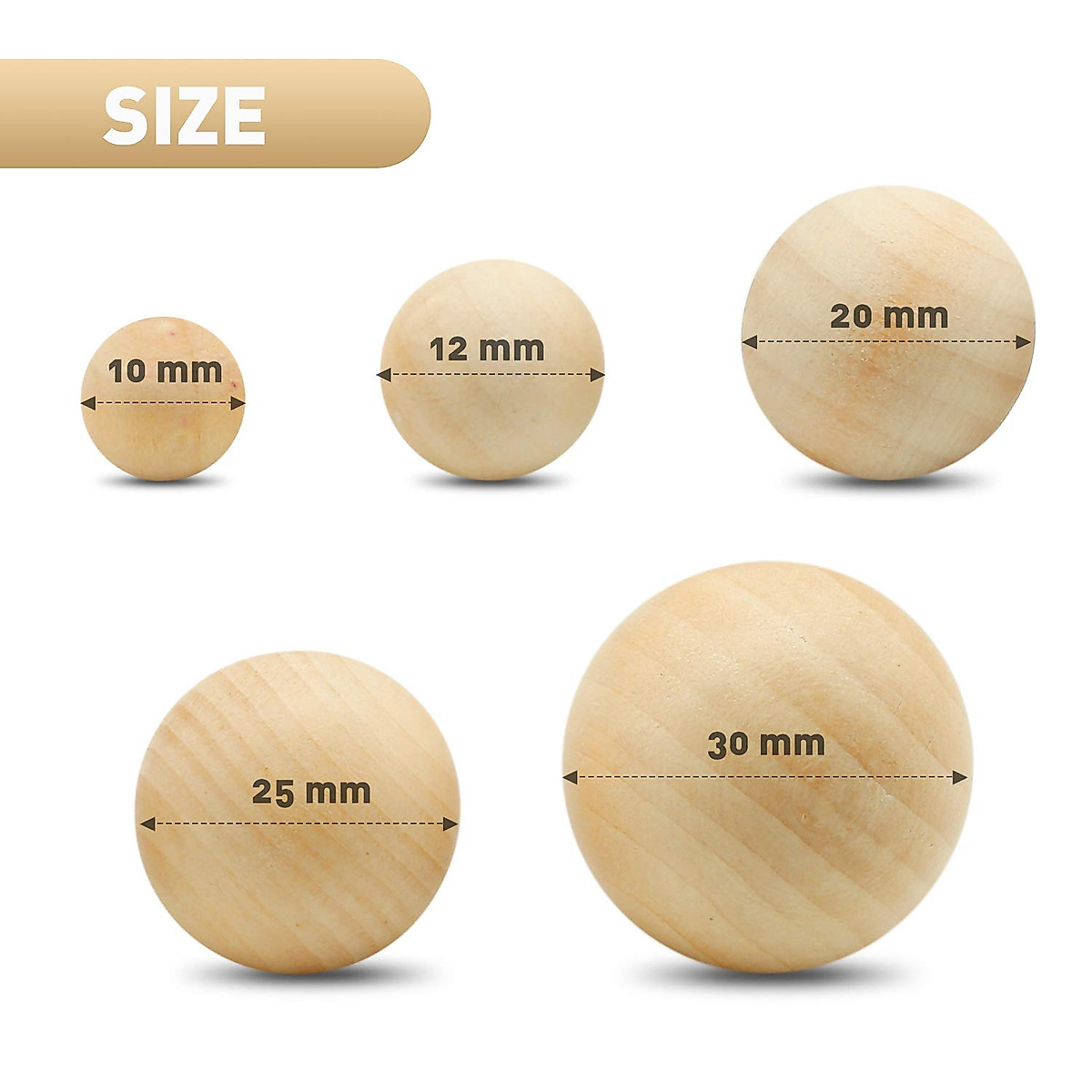 122 Pieces Round Wood Balls Unfinished Wooden Balls Natural Craft Balls for DIY Craft Projects Jewelry Making Arts Design, 5 Sizes