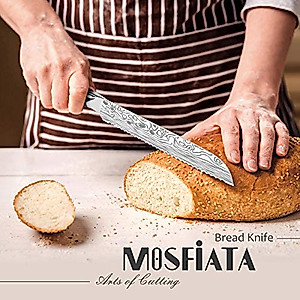 MOSFiATA Bread Knife 8” Ultra Sharp Serrated Knife, German High Carbon Stainless Steel EN1.4116 Bread Slicer with Bread Lame, Micarta Handle, Durable Bread Cutting Knife for Bread, Cake, Bagels