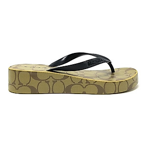COACH Womens Lynn Flip Flops (Khaki - Black, us_footwear_size_system, adult, women, numeric, medium, numeric_8)