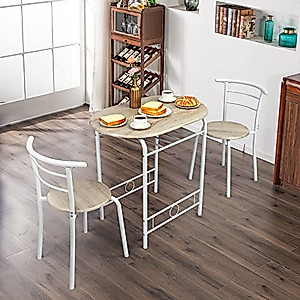 VINGLI 3 Piece Dining Set,Small Kitchen Table Set for 2,Breakfast Table Set,Kitchen Wooden Table and 2 Chairs for Small Space/Dining Room/Apartment,Metal Frame,Wine Rack,White&Light Oak