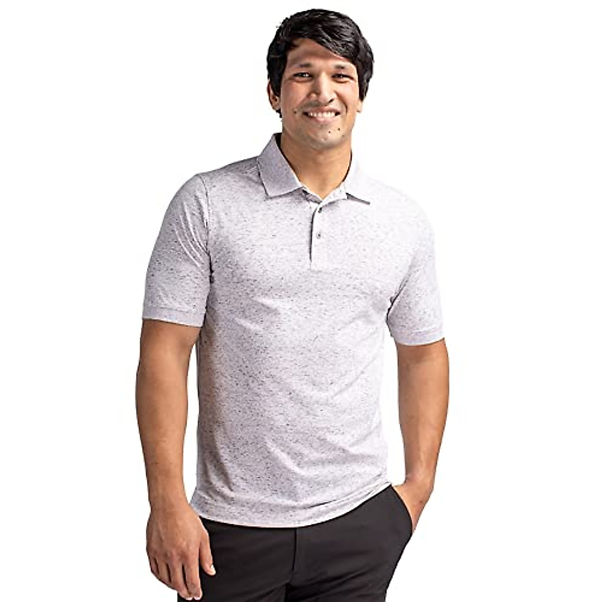 Cutter & Buck Men's Drytec Cotton+ Jersey 35+ UPF Advantage Space Dye Polo Shirt, Elemental Grey, 2X Big