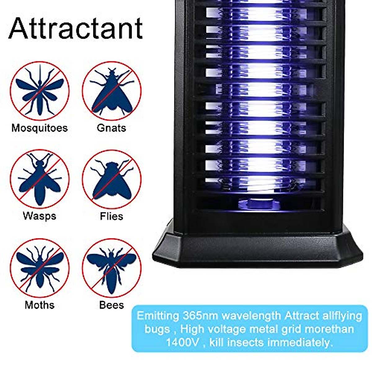 Bug Zapper Electric Indoor Insect Killer suspensible UV Light | Mosquito Killer Bug Fly Pests Attractant Trap Zapper Lamp w/Powerful 1000V Grid for Indoor Home Bedroom,Kitchen, Office