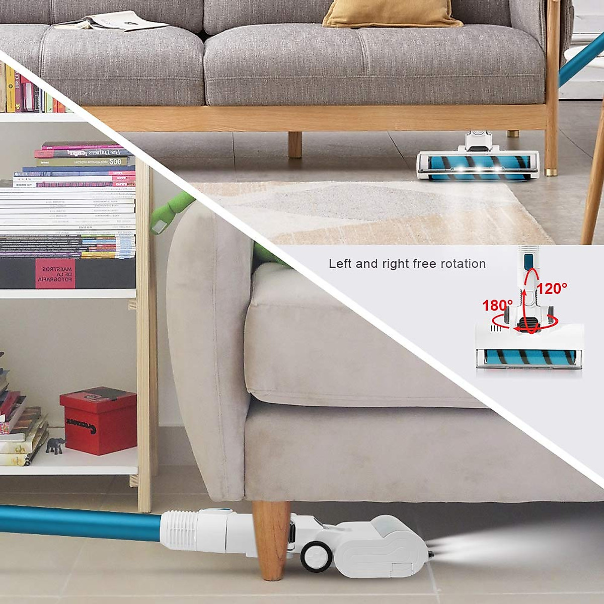 LUCKWIND Stick Vacuum Cleaner Handheld Cordless Electric Broom – Powerful Suction HEPA Filteration Lightweight Upright Rechargeable for Carpet Floor Car LED Bagless Portable(22kpa, Blue)