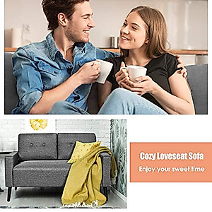 POWERSTONE Mid-Century Loveseat Fabric Modern Upholstered Sofa Couch with Removable Thick Backrest Elastic Cushion 2-Seat Armchair for Living Room Office