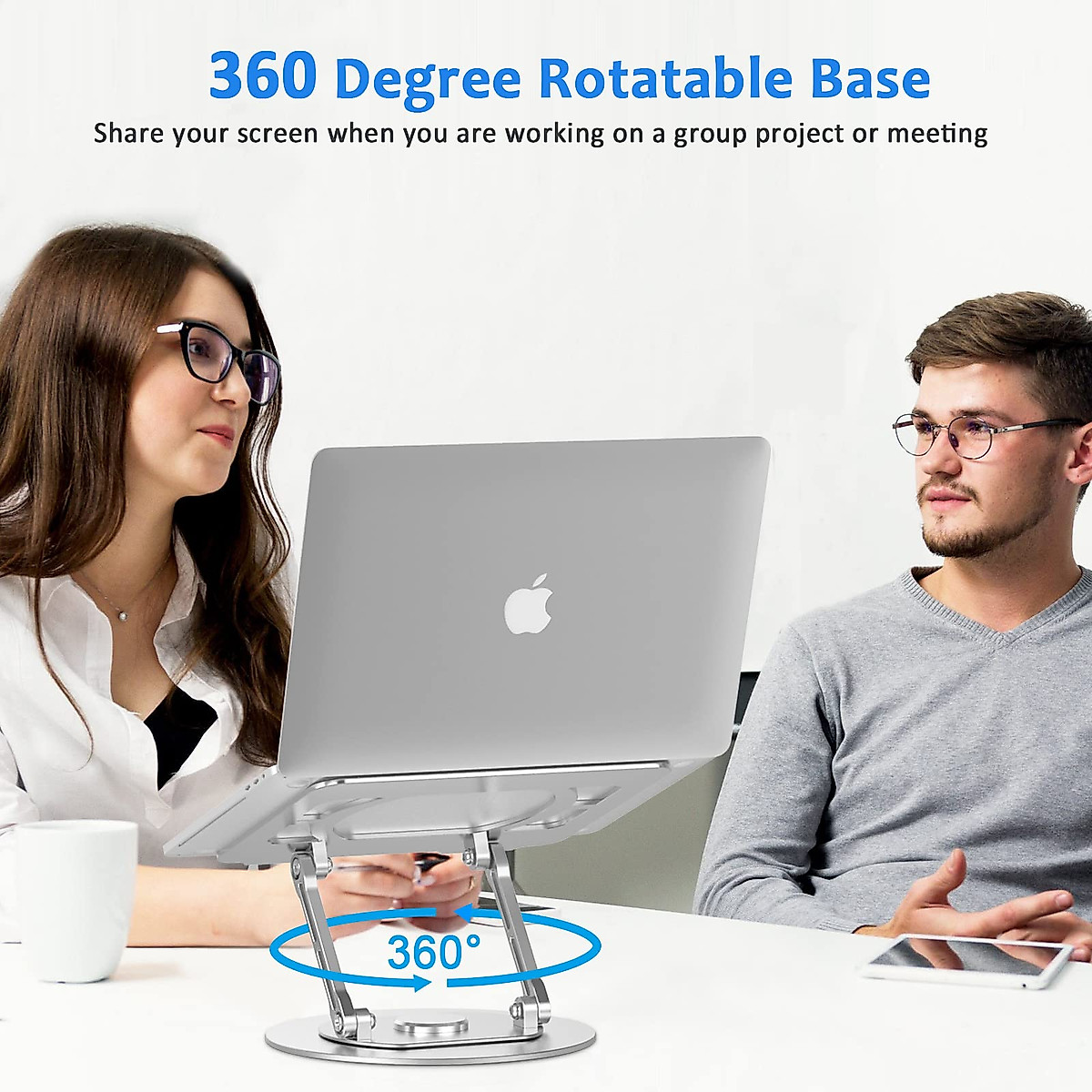 Mercase Laptop Stand for Desk, Adjustable Notebook Stand with 360 Rotating Base,Foldable and Portable Laptop Riser for MacBook Air, Pro, Dell, HP, Lenovo All 10-16 Inch Laptops, Sliver