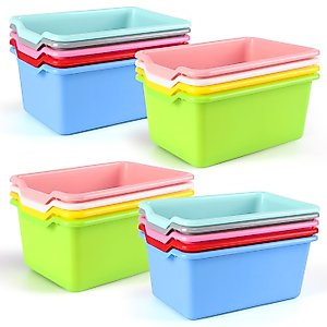 DI QIU REN 18PCS Cubby Storage Bins, 9 Colors Plastic Book Bins for Classroom, Toy Storage Tubs Kids Room, Multi-purpose Storage Containers for Home Playroom Office, Gadgets Storage Organizers