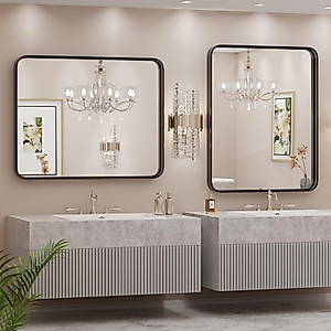 Sweetcrispy Black Bathroom Vanity Mirror for Wall, 24x36 Inch Metal Framed Wall Mirror Farmhouse Rectangle, Anti-Rust, Tempered Glass, Hangs Horizontally or Vertically