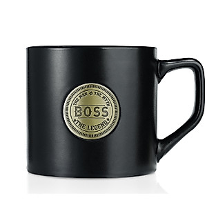 Onebttl Boss Gifts Coffee Mug for Men, Ceramic Mug with Golden Badge, 15oz/450ml Mug for Boss Day, Christmas, Retirement - Man Myth Legend