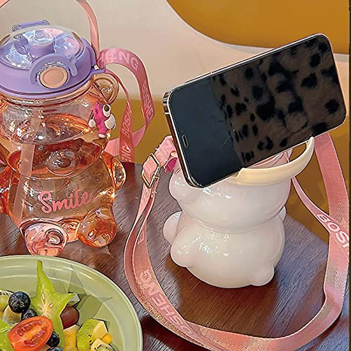 JQWSVE Kawaii Straw Bottle, , Leak-Proof Cute Kawaii Bear Water Bottle with Stickers for Girls School Office Travel