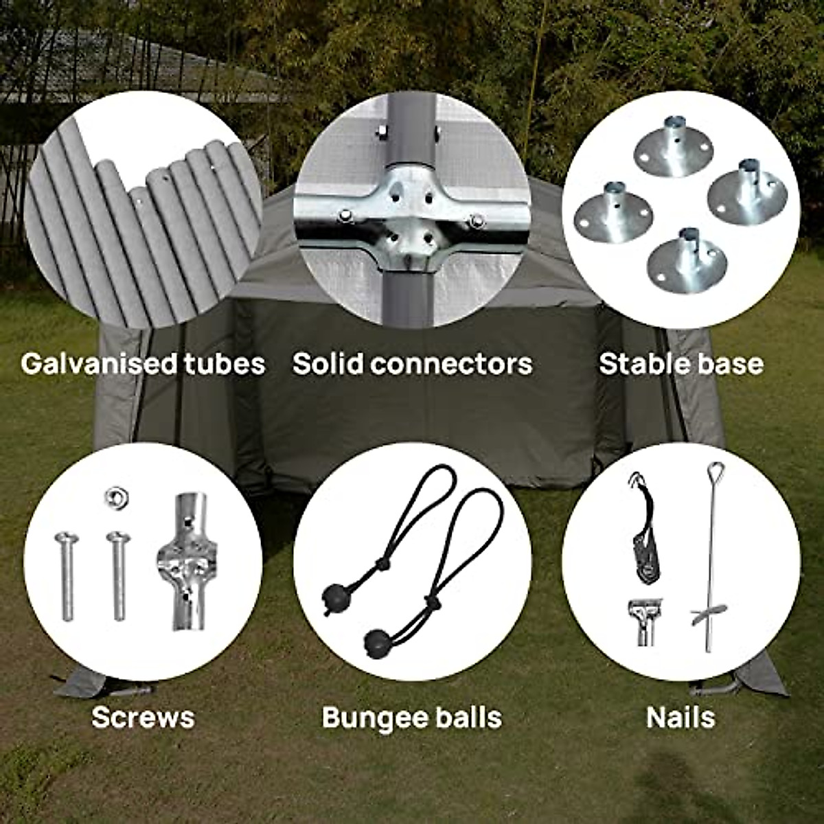 walnest Auto Storage Shelter Car Garage Steel Heavy Duty Carport Canopy Metal Frame Tent Waterproof (10×10×8ft, Gray)