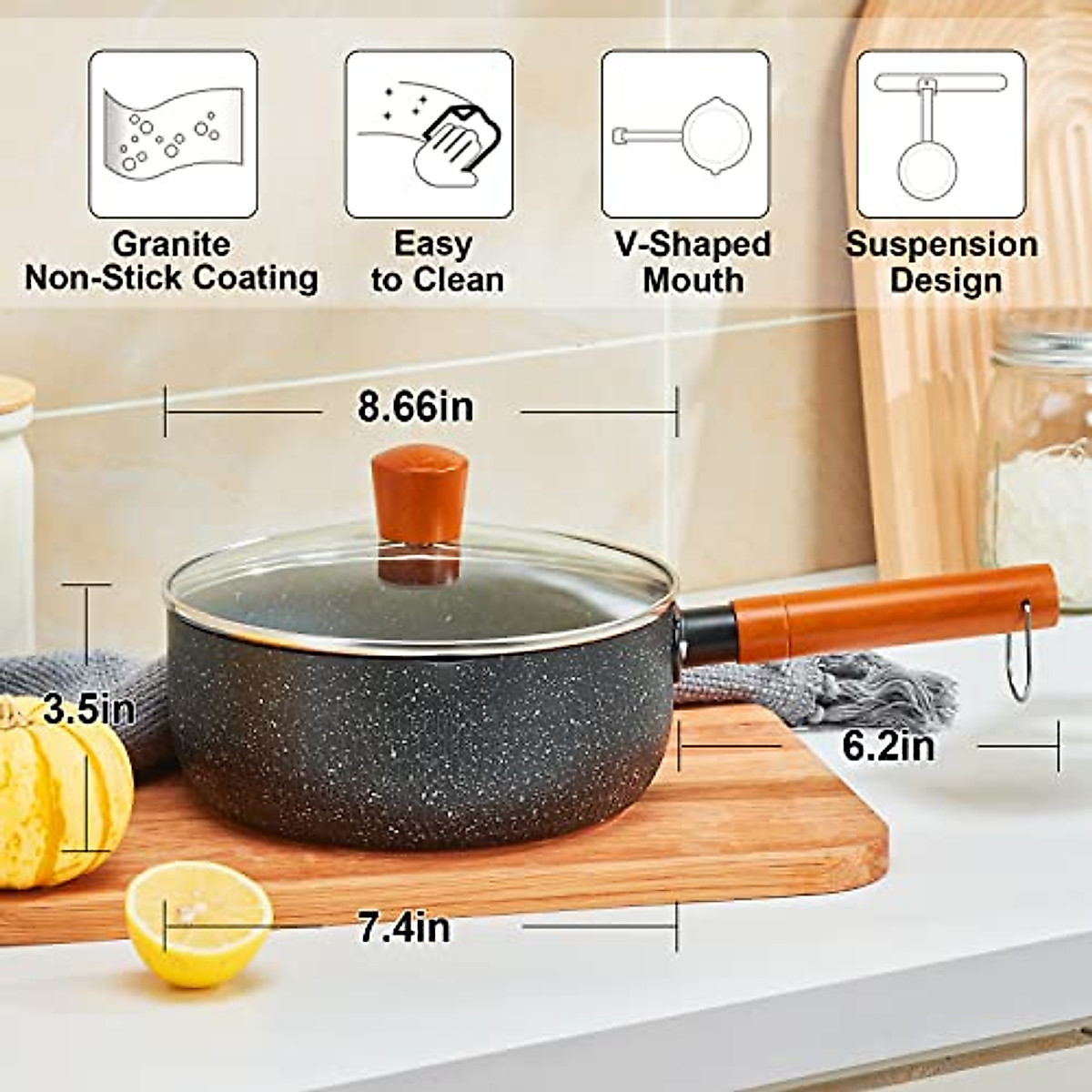 FNT Frying Pans Nonstick with Lid, 9in Non stick Frying Pans, Deep Frying Pan with Stainless Steel Base for Stovetop, Frying Pans Nonstick with Heat Resistant Handle, Skillets Nonstick with Lids Black