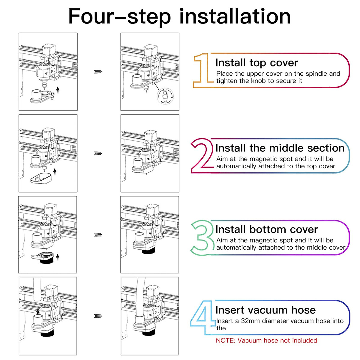 CNC ABS Dust Shoe for CNC Machines, 52mm Diameter Motor, fits Most 300W-500W Spindle Motors, Engraving Machine Accessories for CNC Engraver Milling Mahcine
