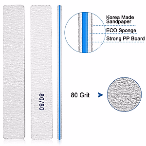 Nail File for Acrylic Nails 12pcs, 80/80 Grit Files Emery Boards, Jumbo Washable Thick Professional Square Nail File Manicure Tools for Nail Tech