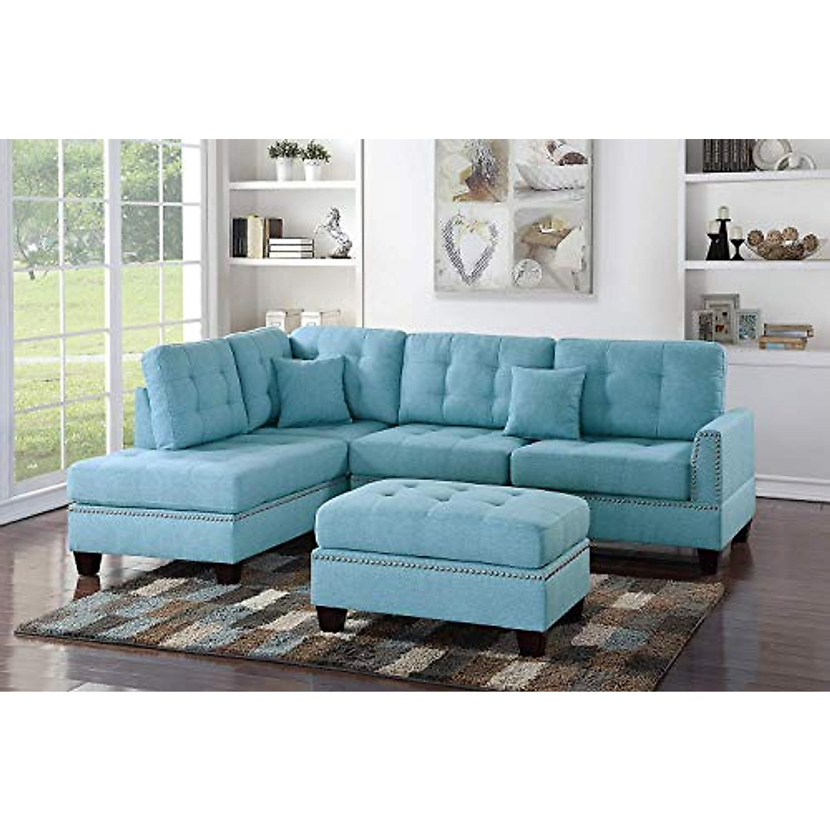 Poundex PDEX- Sofas, Light Blue