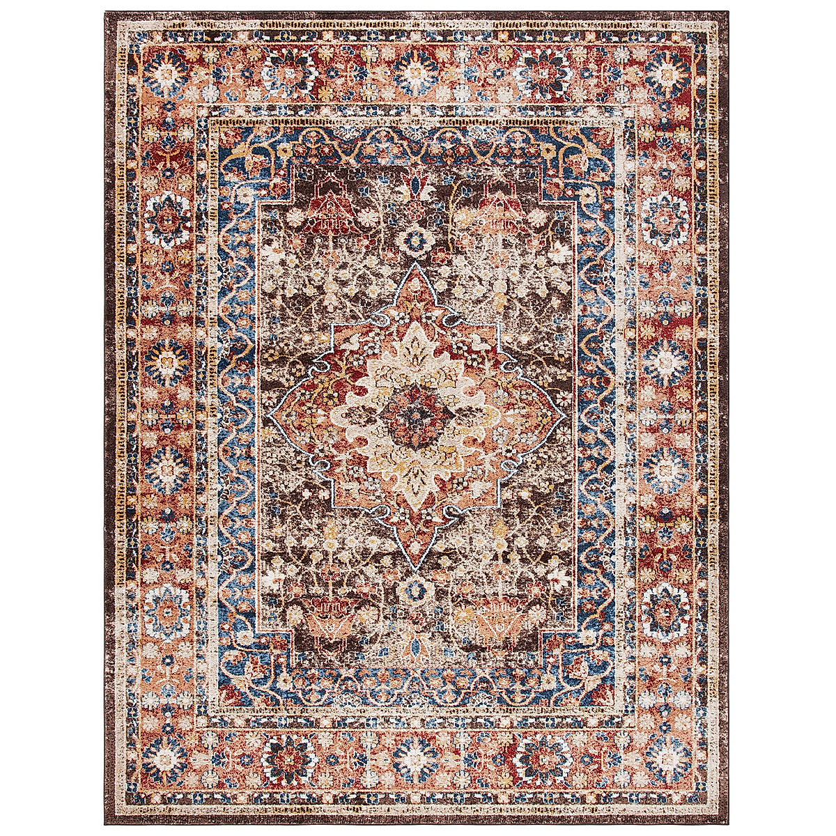 SAFAVIEH Bijar Collection Area Rug - 9' x 12', Brown & Rust, Traditional Oriental Distressed Design, Non-Shedding & Easy Care, Ideal for High Traffic Areas in Living Room, Bedroom (BIJ652D)