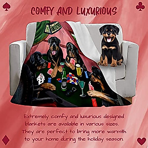 Home of Rottweiler Dogs Playing Poker Blanket - Lightweight Super Soft Cozy and Durable Bed Blanket - Animal Theme Fuzzy Blanket for Sofa Bed Couch BLNKT64511 (50x60 Woven)
