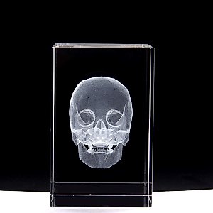 3D Human Skull Anatomical Anatomy Model Paperweight(Laser Etched) in Crystal Glass Cube Science Gift (No Included LED Base)(3.1x2x2 inch)