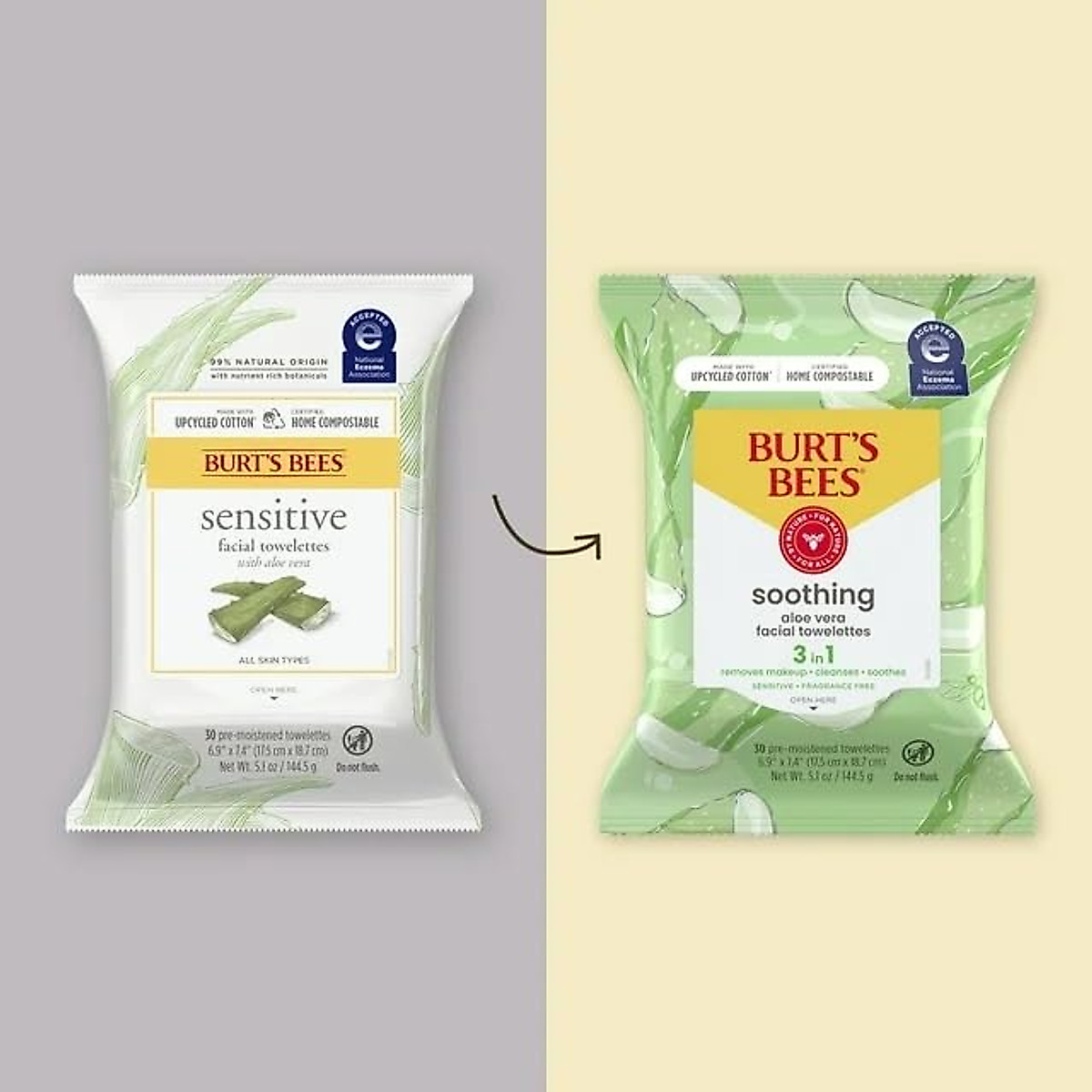 Burt's Bees Facial Cleansing Towelette Wipes for Sensitive Skin With Cotton Extract, 90 Count (30 Count each) [3 Pack] (Package May Vary)