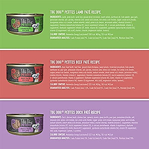 Tiki Pets 11343 Dog Petites Pate – High Protein & Grain Free Wet Food Lamb, Beef & Duck Recipes, 12 cans 3oz, Variety Pack