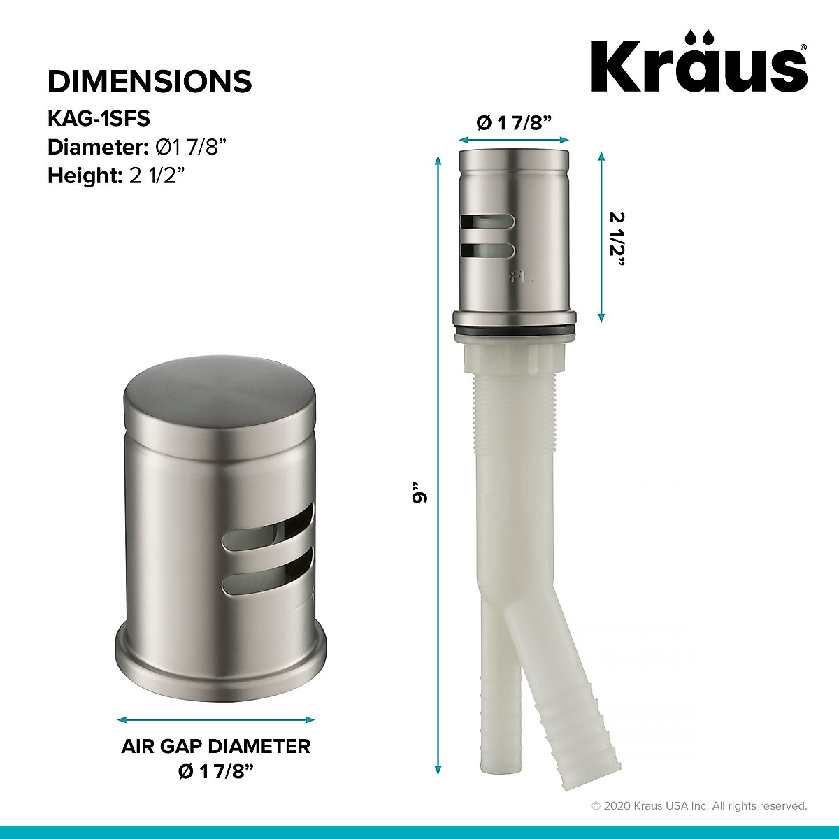 KRAUS Dishwasher Air Gap in Spot Free All-Brite™ Stainless Steel, KAG-1SFS