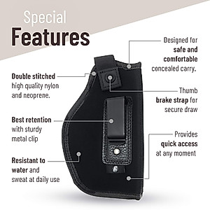 IWB Gun Holster by PH - Concealed Carry Soft Material - Soft Interior - Fits MP Shield 9mm.40 Cal/Glock 26 27 29 33 42 43 / Ruger LC9, LC380 - Taurus Slim Line, PT111, GX4 - Springfield XD