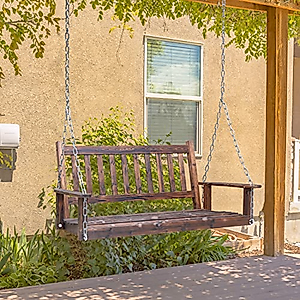 VEIKOU Porch Swing Outdoor, 4ft Wooden Bench Swing 2-Seater, Heavy Duty 550 Lbs Porch Swings with Armrests, Hanging Front Porch Swing Chair for Yard Patio Garden, Rustic