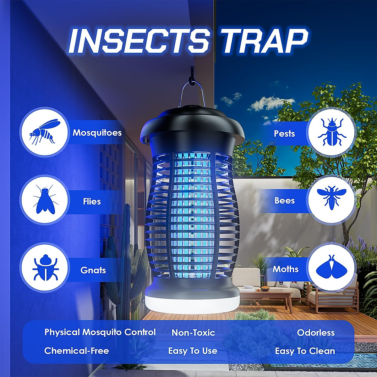 Bug Zapper,Bug Zapper Outdoor,4200V Plug in Mosquito Zapper with LED Light,Fly Trap for Indoor&Outdoor Waterproof Mosquito Killer,Electric Fly Traps
