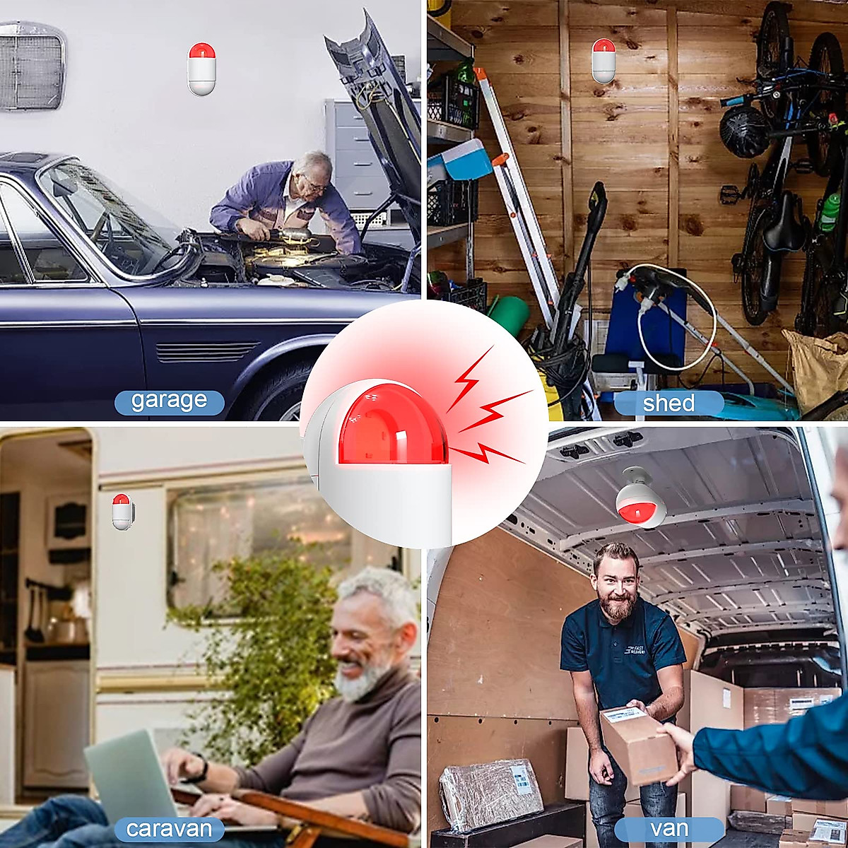 Motion Sensor Alarm, PIR Indoor Motion Detector with Siren, 125dB Motion Detector with Remote Control(White)