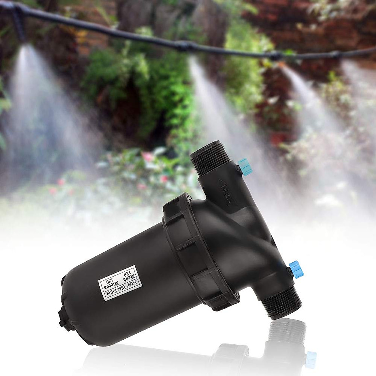 G1-1/4 Male Thread Disc Filter 120 Mesh for Gardening Agriculture Filter Drip Irrigation Pump（Black）
