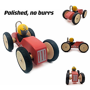 Lecelzie Toddler Wooden Toy Cars Montessori Toys for 1 2 3 4 Year Old Boys Girls Birthday Gift Party Favors for Kids Race Car Push and Pull Toys for 3-5