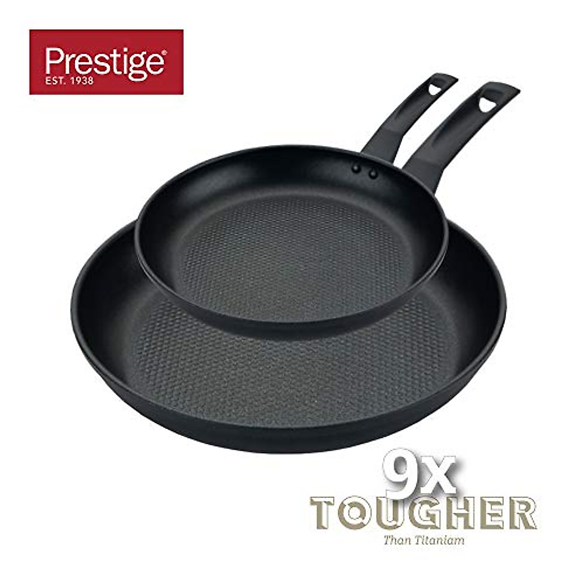 PRESTIGE 9 x Tougher Frying Pan Set Non Stick - Induction Frying Pan Set of 2, 21/29cm with Scratch Resistant Non Stick, Stay Cool Easy Grip Handles, Oven & Dishwasher Safe Cookware