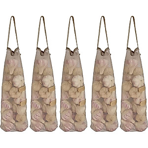 AHYUAN Hanging Mesh Storage Bags 5 Pack Onion Bags Mesh Garlic Net Bags Potatoes Bags Long and Large Reusable Net Storage Produce Bags for Fruit Veggies Garbage Bag for Home RV Camper Storage