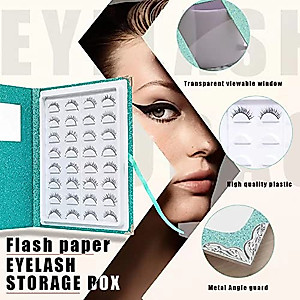 16 Paris Eyelash Storage Book Portable Eyelash Organizer Holder Case Make Up Display Catalog Lash Container Box Glitter Cover Lash Empty Case (Green)