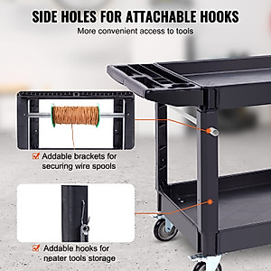 VEVOR Utility Service Cart, 2 Shelf 550LBS Heavy Duty Plastic Rolling Utility Cart with 360° Swivel Wheels (2 with Brakes), Large Lipped Shelf, Ergonomic Storage Handle for Warehouse/Garage/Cleaning