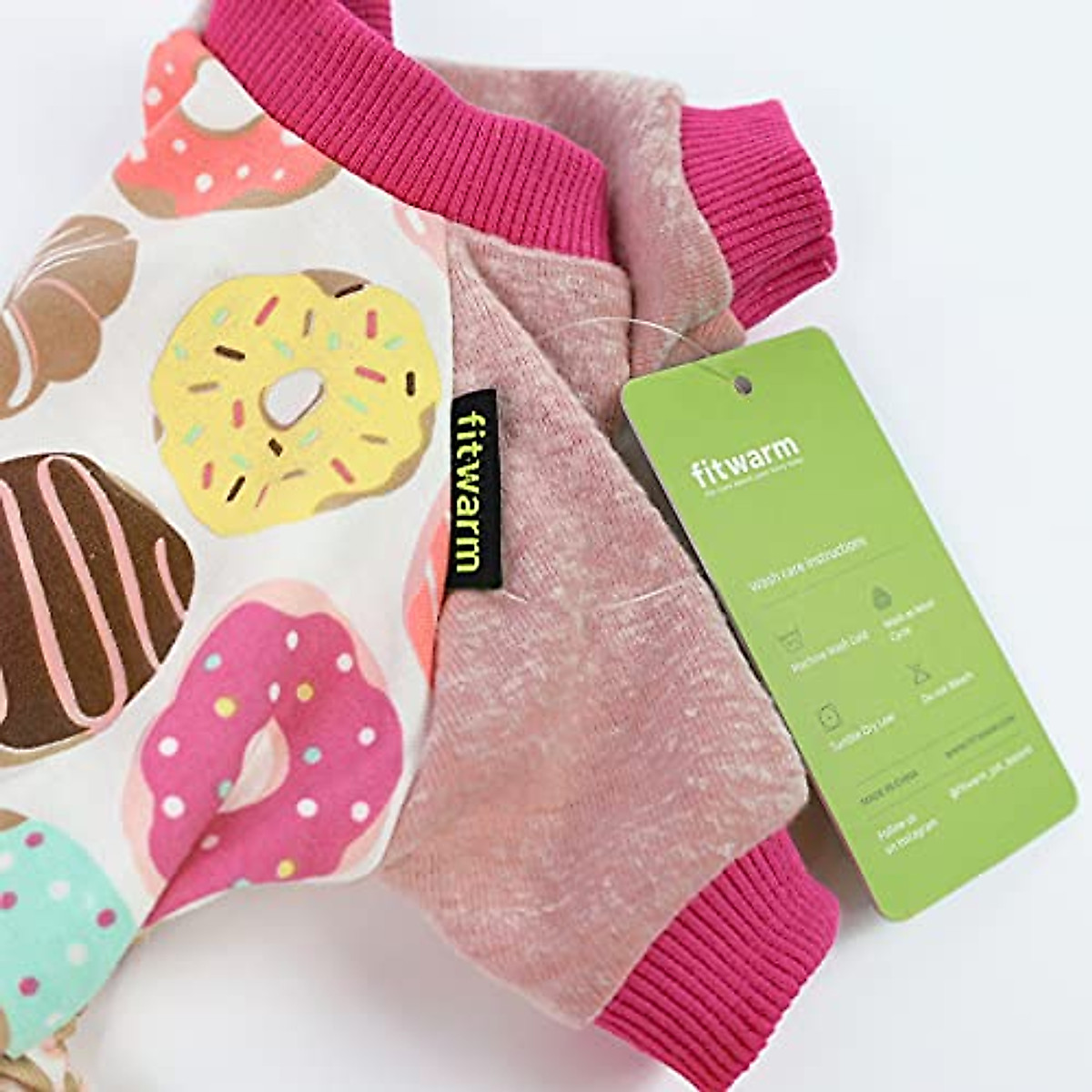 Fitwarm Sweet Donut Dog Pajamas, Cute Dog Clothes for Small Dogs Girl, Pet Onesie Cat Clothing, 100% Breathable Cotton, Pink, Medium