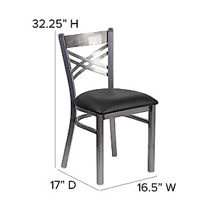 Flash Furniture HERCULES Series Clear Coated ''X'' Back Metal Restaurant Chair - Black Vinyl Seat
