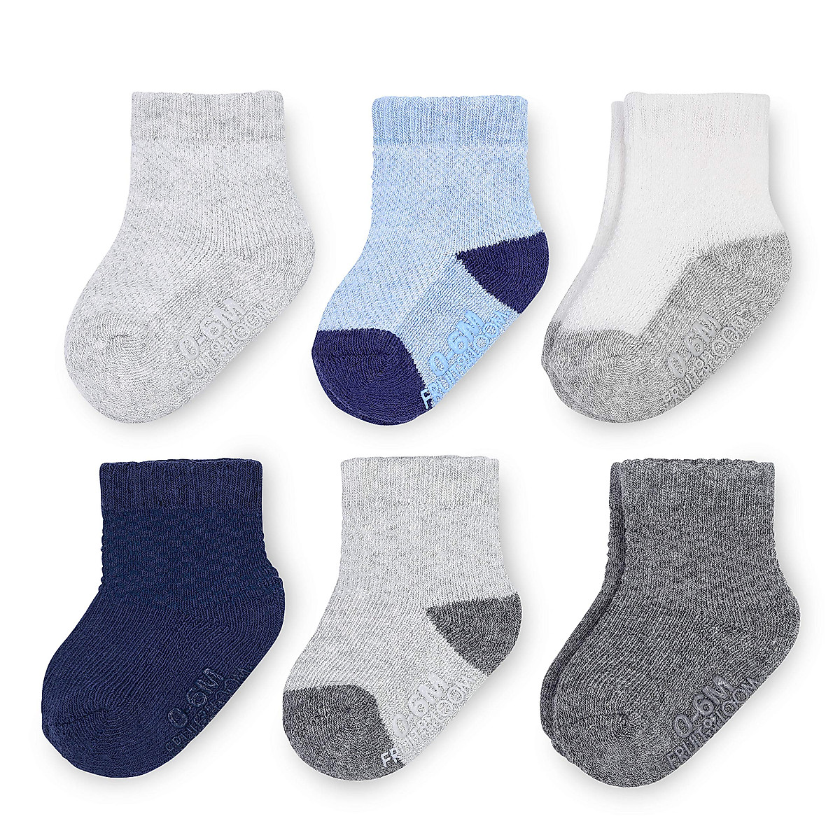 Fruit of the Loom Baby 6-Pack All Weather Crew-Length Socks, Mesh & Thermal Stretch - Unisex, Girls, Boys (6-12 Months, Blue)
