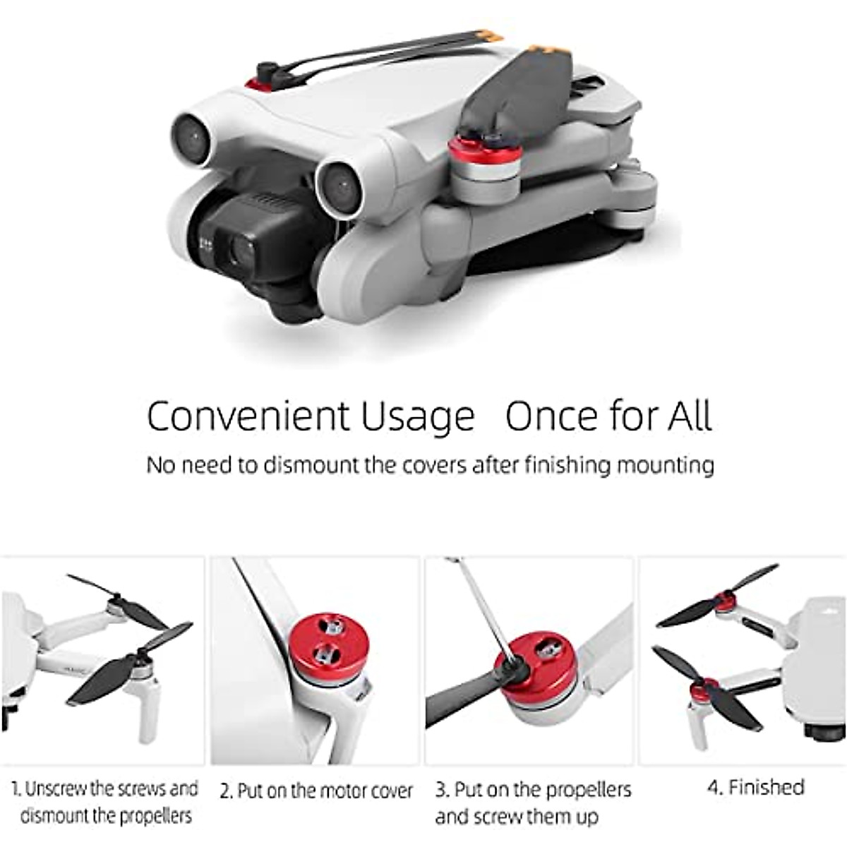 Darkhorse Upgraded Aluminum Motor Cover Cap 4 Pieces Compatible with DJI Mini 3 Pro Drone Accessory - Dustproof,Waterproof, Protection Mounts - Red