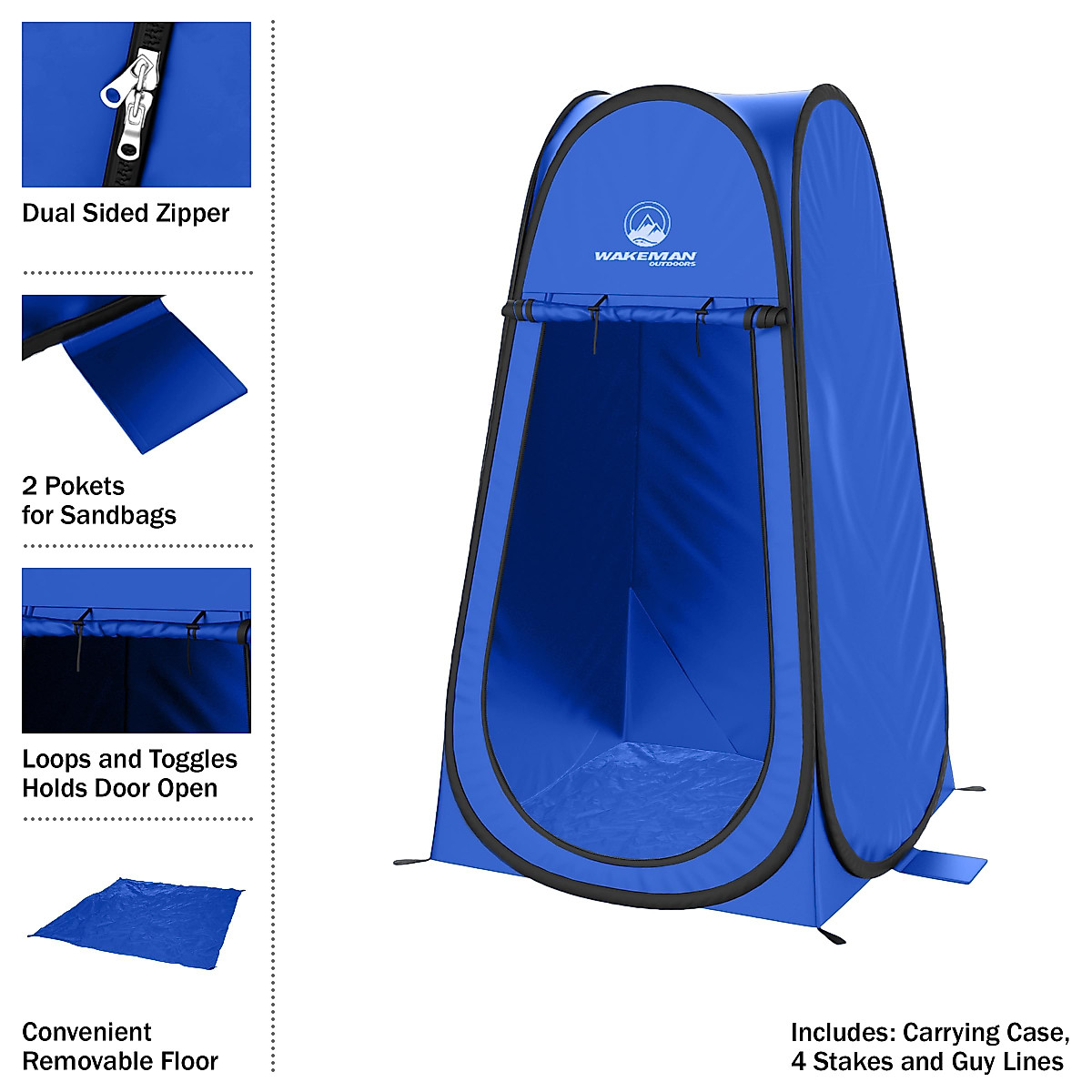 Pop Up Pod - Privacy Shower Tent, Dressing Room, or Portable Toilet Stall with Carry Bag for Camping, Beach, or Tailgate by Wakeman Outdoors (Blue)