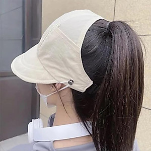Outdoor UV Protection Hollow Top Sun Hat, 2024 New Sun Hats for Women UV Protection, Summer Wide Brim Sun Protection Hat, Ponytail Sun Cap,H Black-White