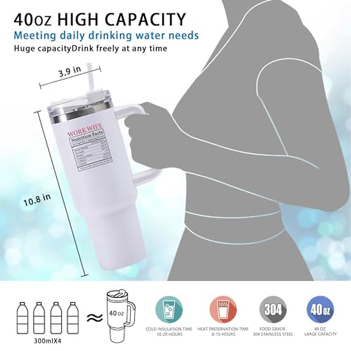 Work Wife Gifts for Women - 40 oz Insulated Tumbler with Handle & Straw - Funny Work Wife Cup for Coffee, Tea, Ice Water - Best Work Wife Gift for Birthday, Christmas, or Office Coworker Appreciation