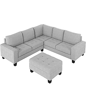 85''*85'' Sectional Corner Sofa L-Shape Couch Space Saving with Storage Ottoman & Cup Holders Design for Large Space Dorm Apartment,Light Grey