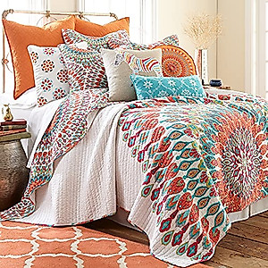 Levtex Home - Mirage Quilt Set - Queen Quilt + Two Standard Pillow Shams - Medallion - Teal Orange Red Green Yellow - Quilt (88x92in.) and Pillow Shams (26x20in.) - Reversible - Cotton Fabric